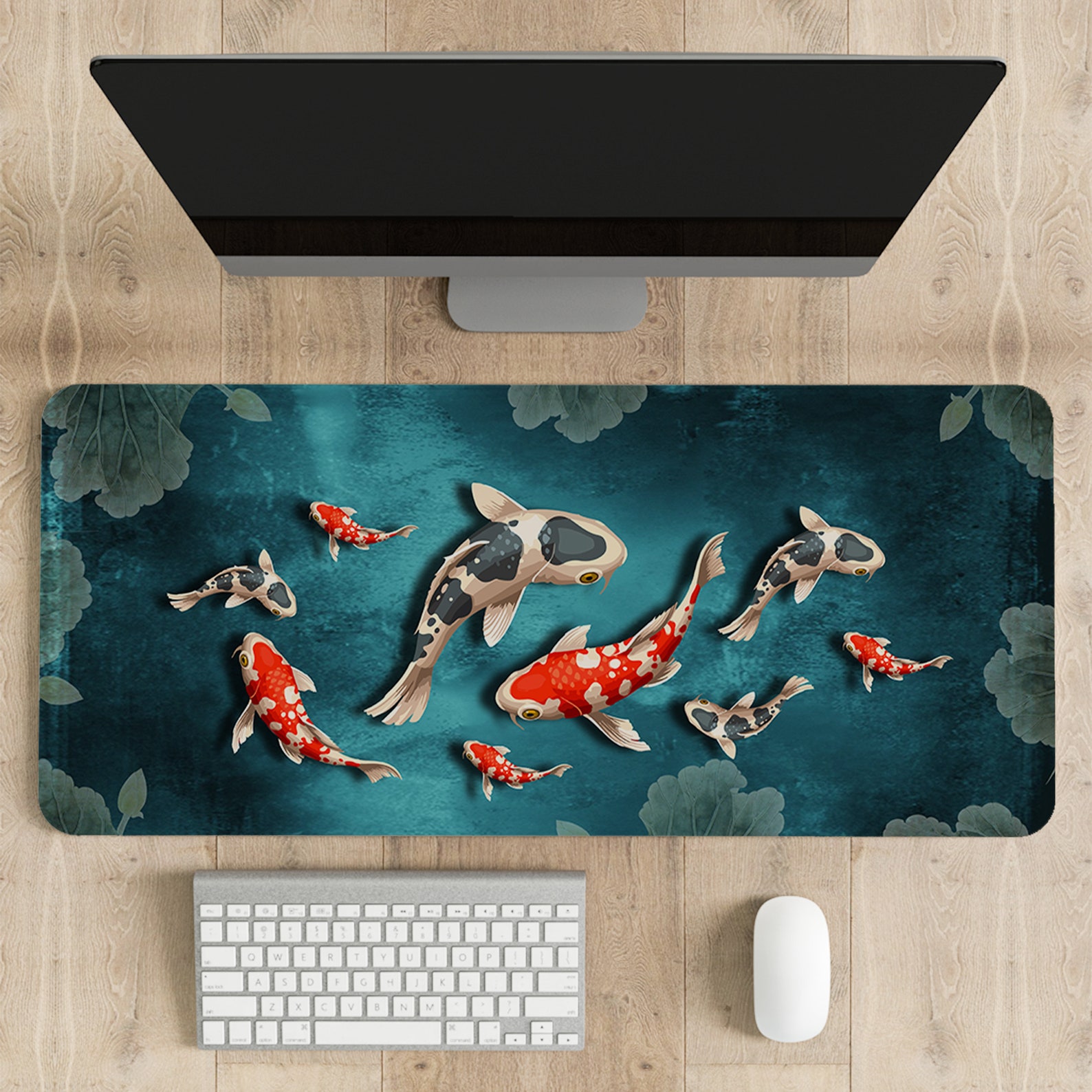 Japanese Koi Fish Desk Mat Japanese Desk Mat XL Boho Nature - Etsy
