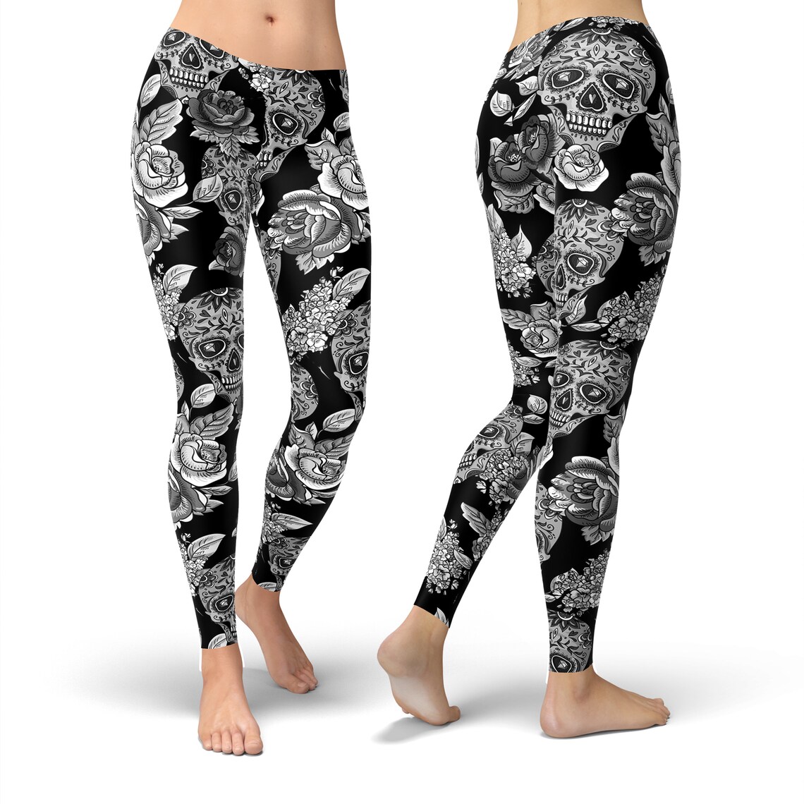 Sugar Skull Leggings Day Of The Dead Leggings Printed Etsy