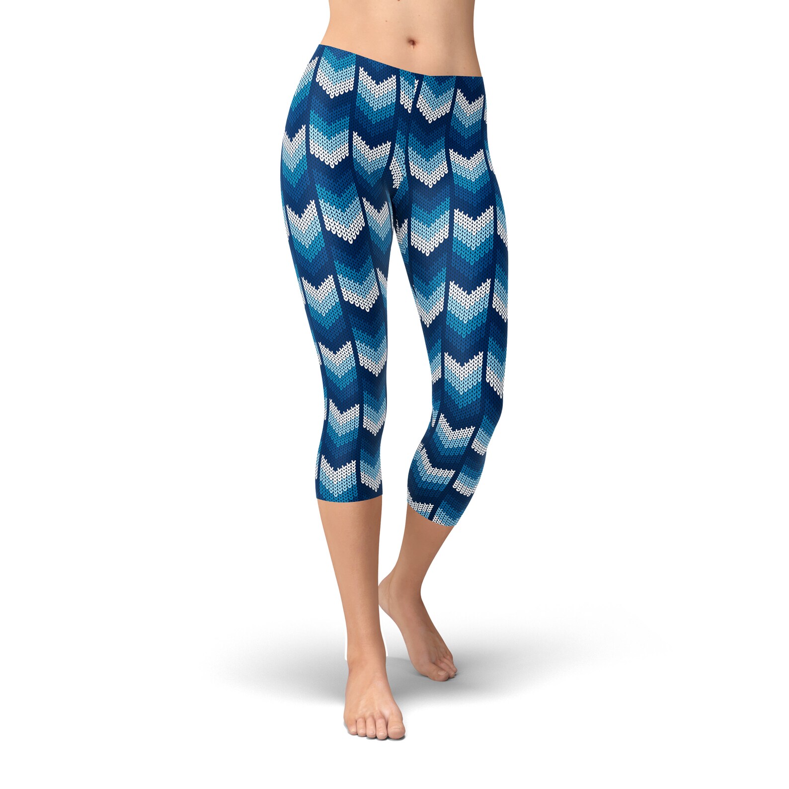 Blue Herringbone Knitted Pattern Leggings for Women Yoga - Etsy