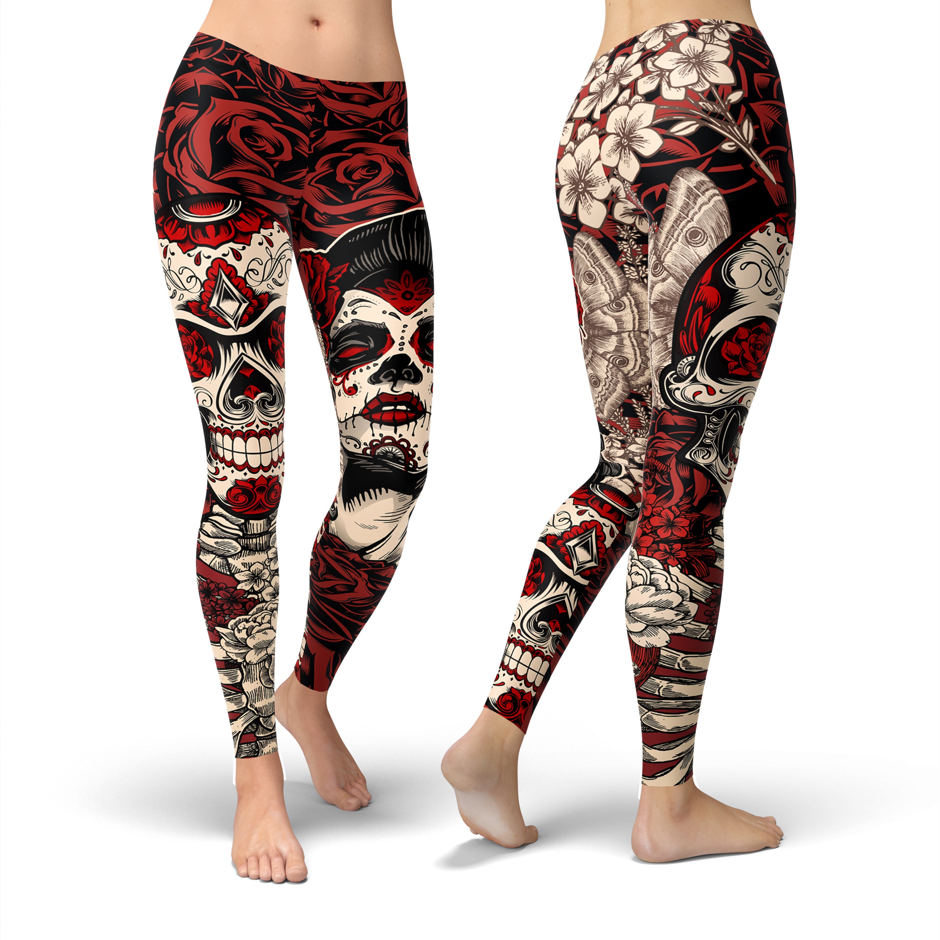 Sugar Skull Leggings Day Of The Dead Leggings High Waist Etsy