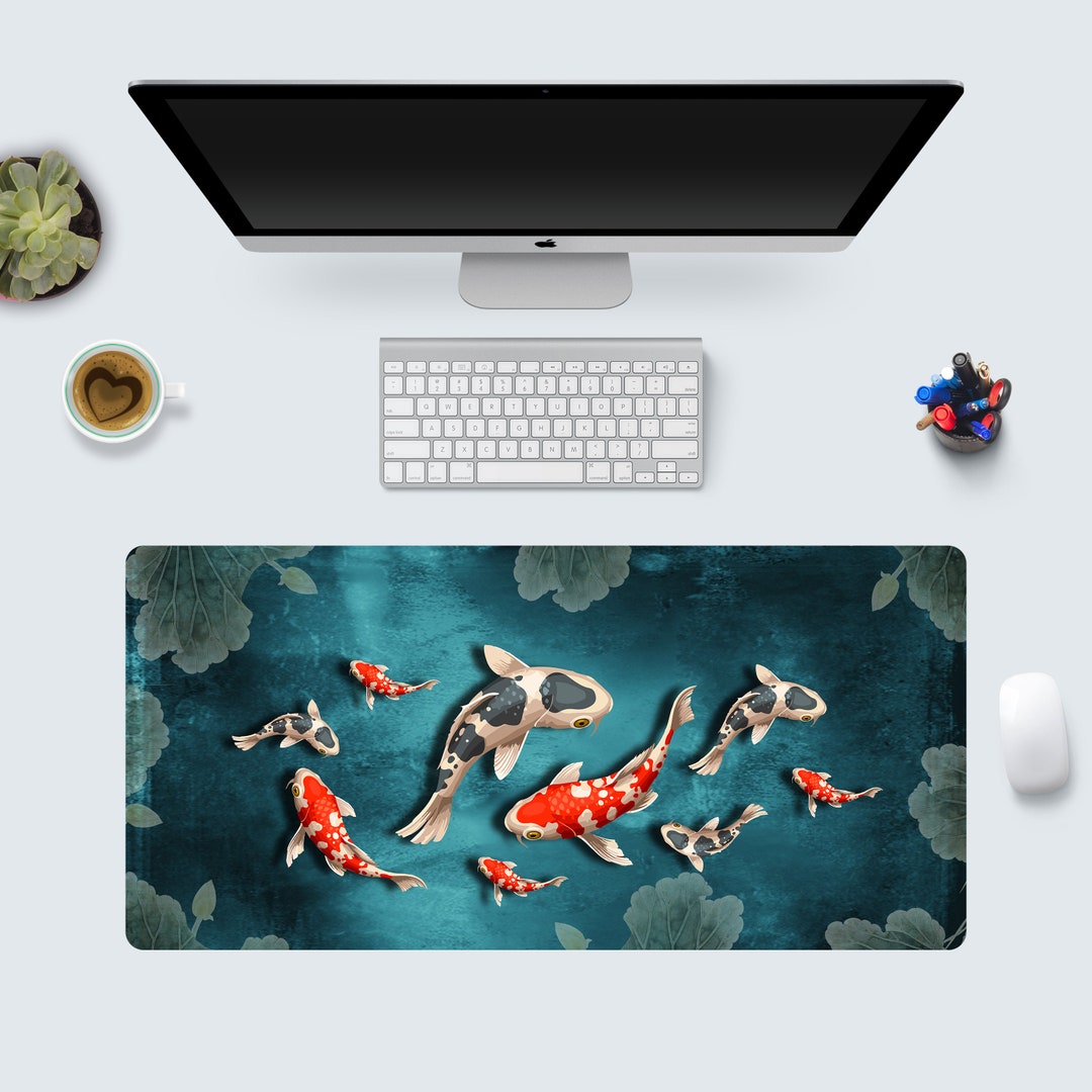 Japanese Koi Fish Desk Mat, Japanese Desk Mat XL, Boho Nature Mouse Pad ...