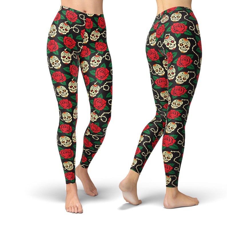 Sugar Skull Leggings Day Of The Dead Leggings Printed Etsy