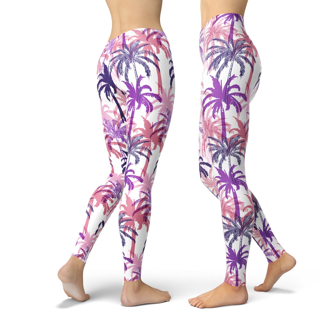 Palm Tree Print Yoga Leggings: High Waist Workout Pants - Etsy
