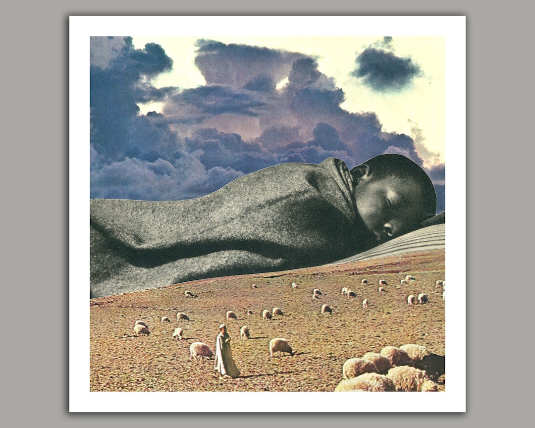 Surreal Sleeping Giant Collage Art Print: Retro Wall Decor - Etsy