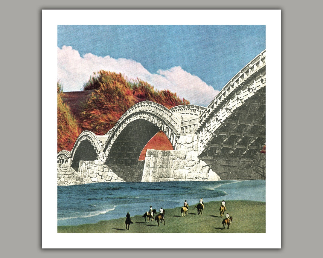 Surreal Bridge Collage Art Print: Retro Wall Decor - Etsy