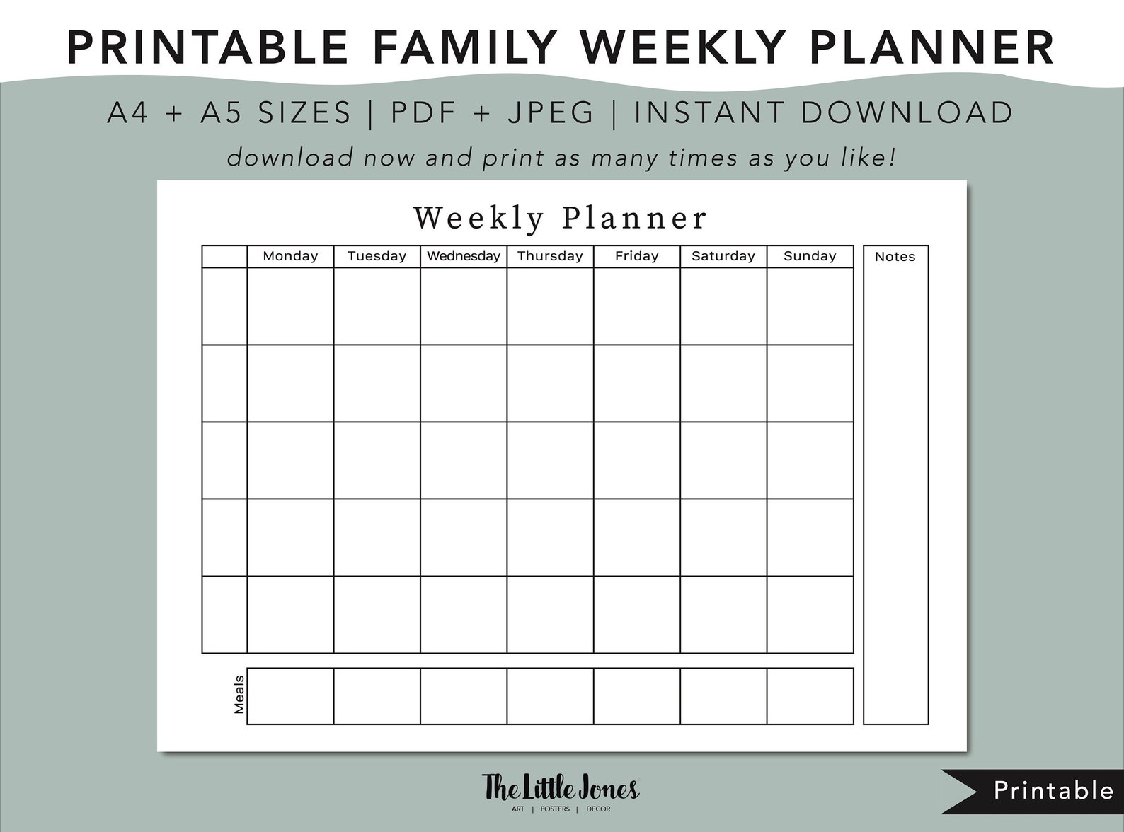 Family Weekly Planner Printable, Instant Download, Family Organiser ...