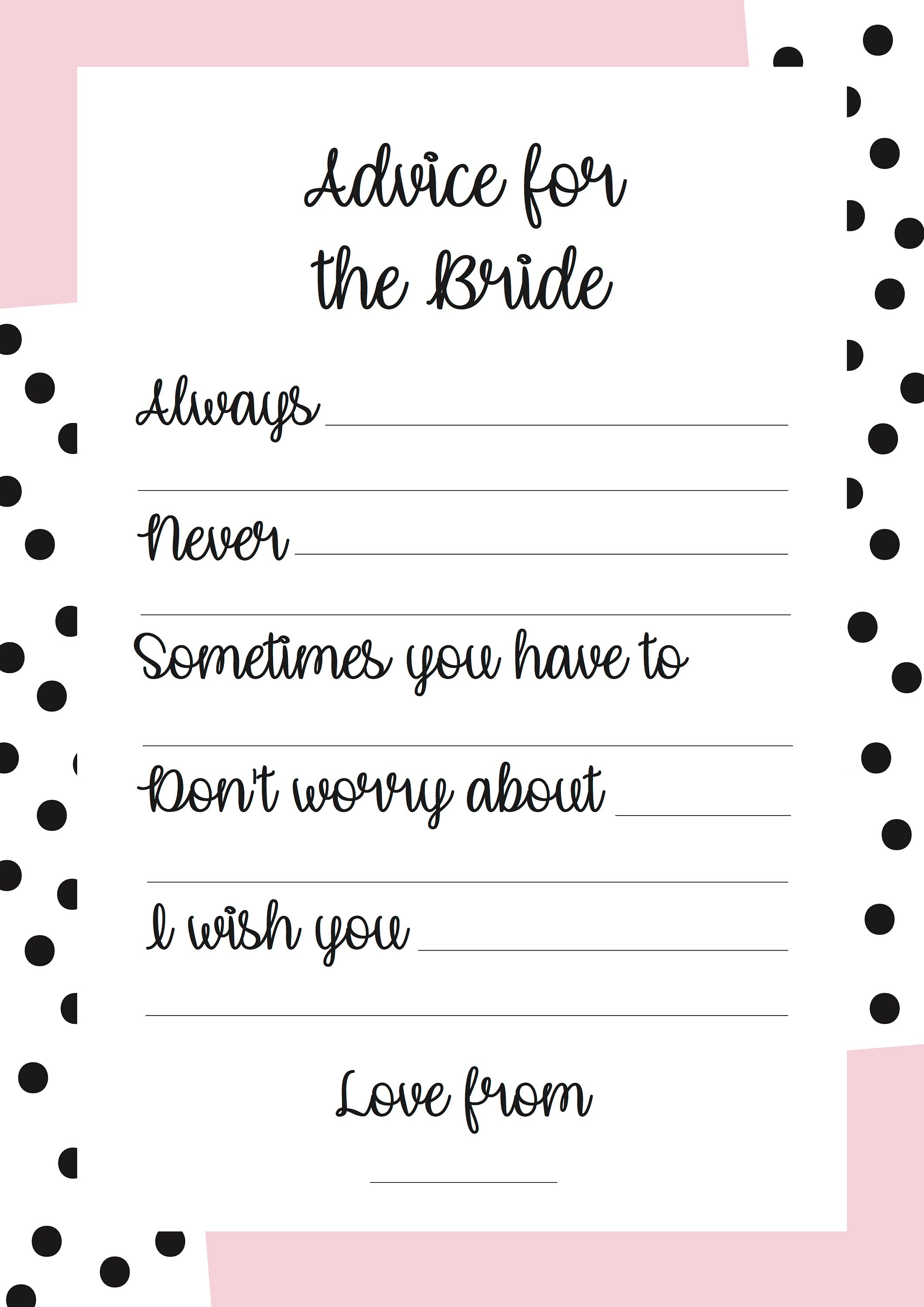 Advice for the Bride Bridal Shower Printable Game, Hen Do, Bride to Be ...