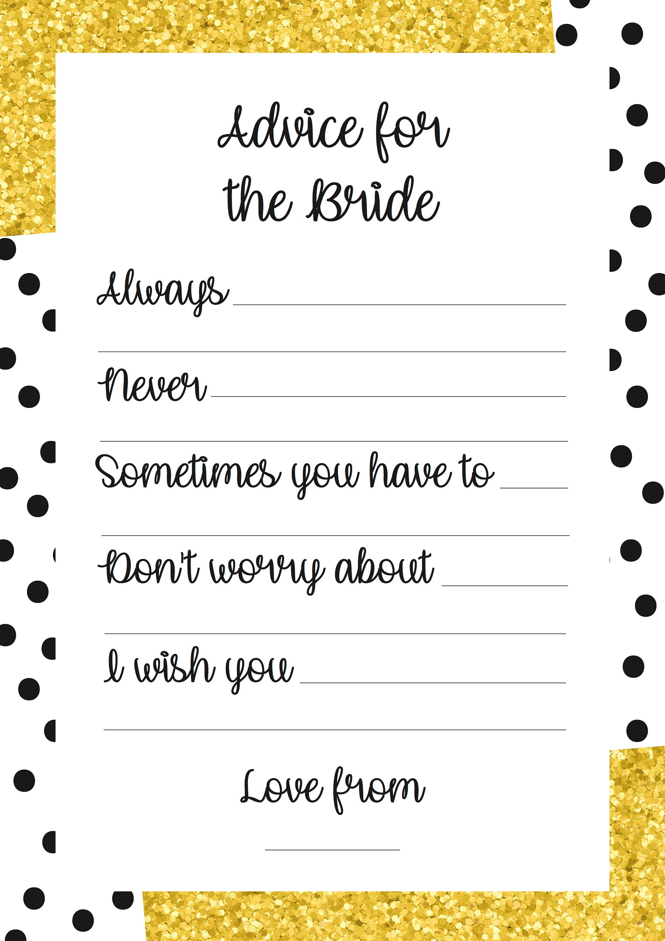 Advice for the Bride Bridal Shower Printable Game, Hen Do, Bride to Be ...