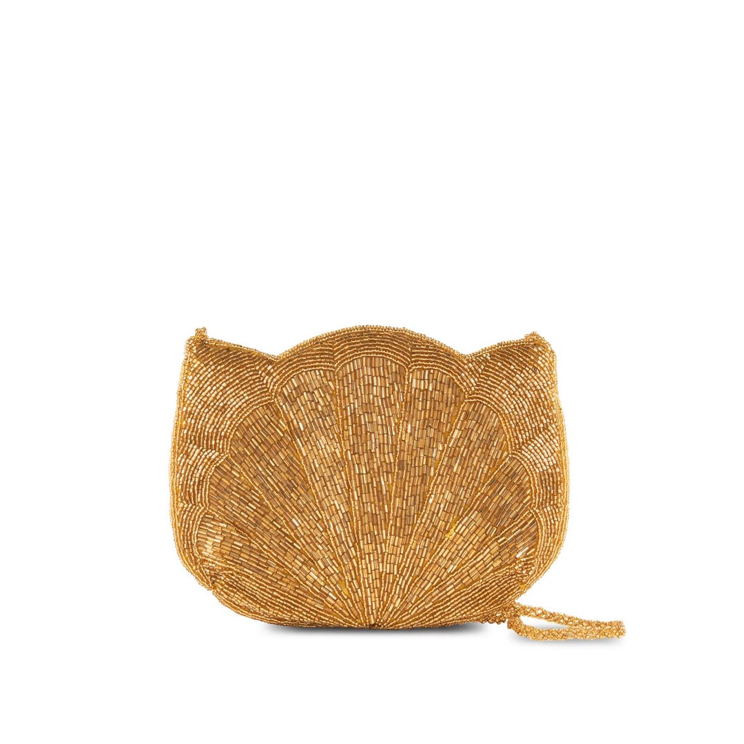 Trinidad Vintage Gold Beaded Shell Evening Clutch - Handcrafted Luxury ...