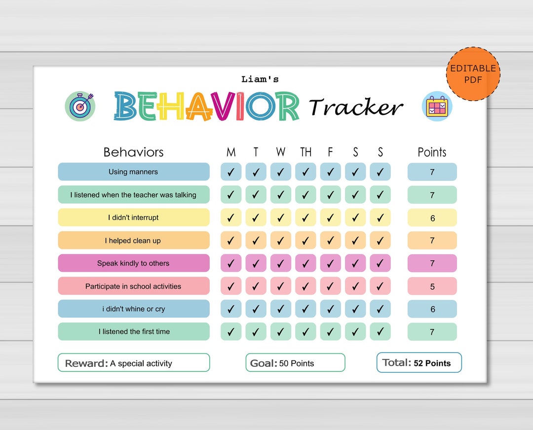 Editable Behavior Reward Chart Template Instant Download for - Etsy UK