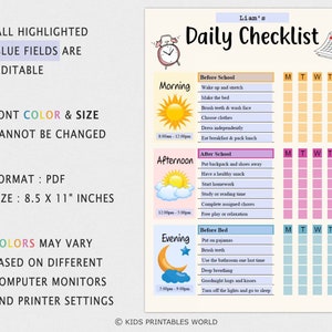 Editable Daily Checklist for Kids | Organize Your Child's Day and ...