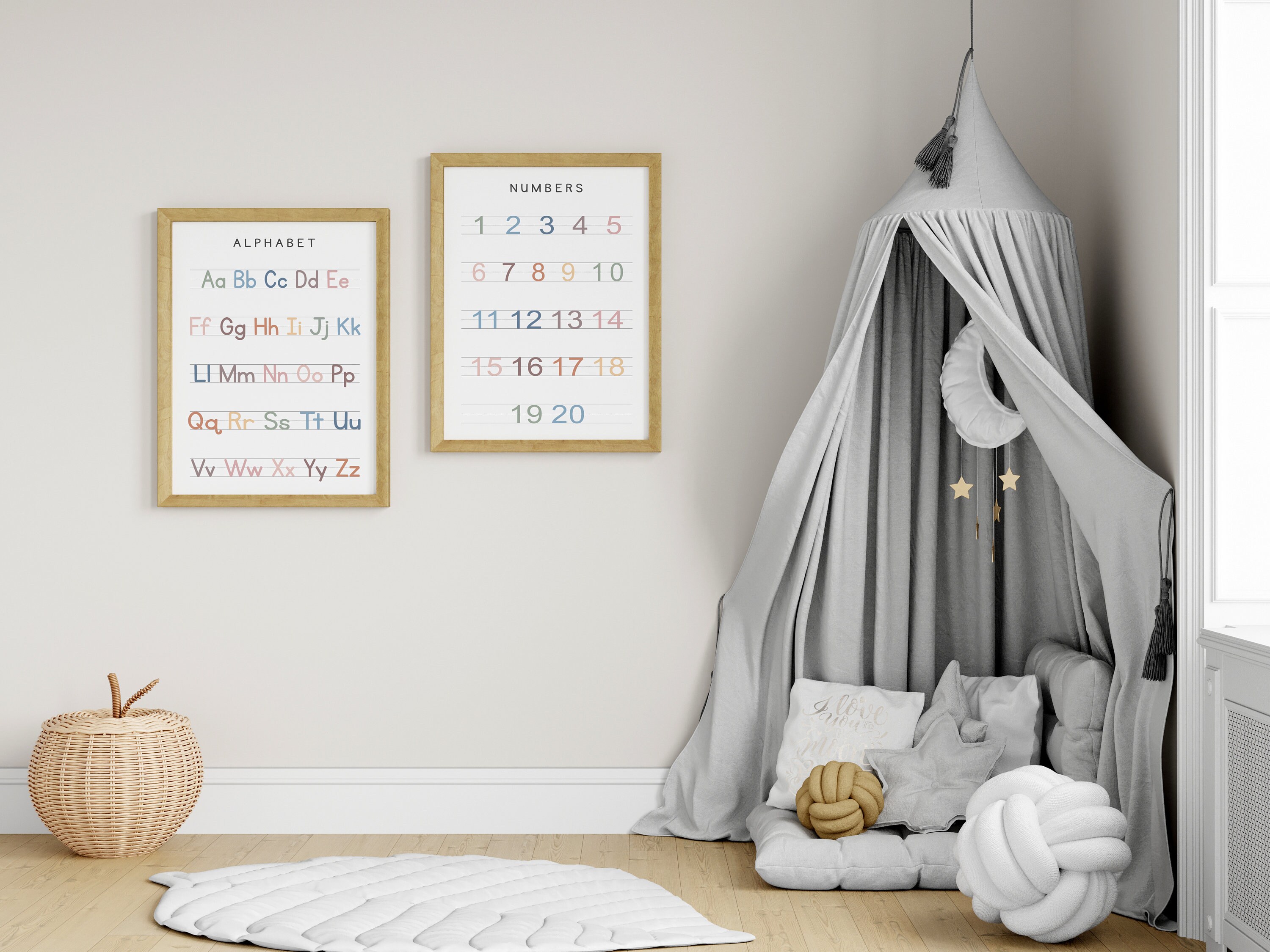 Rainbow Alphabet & Numbers Prints Educational Wall Art for - Etsy