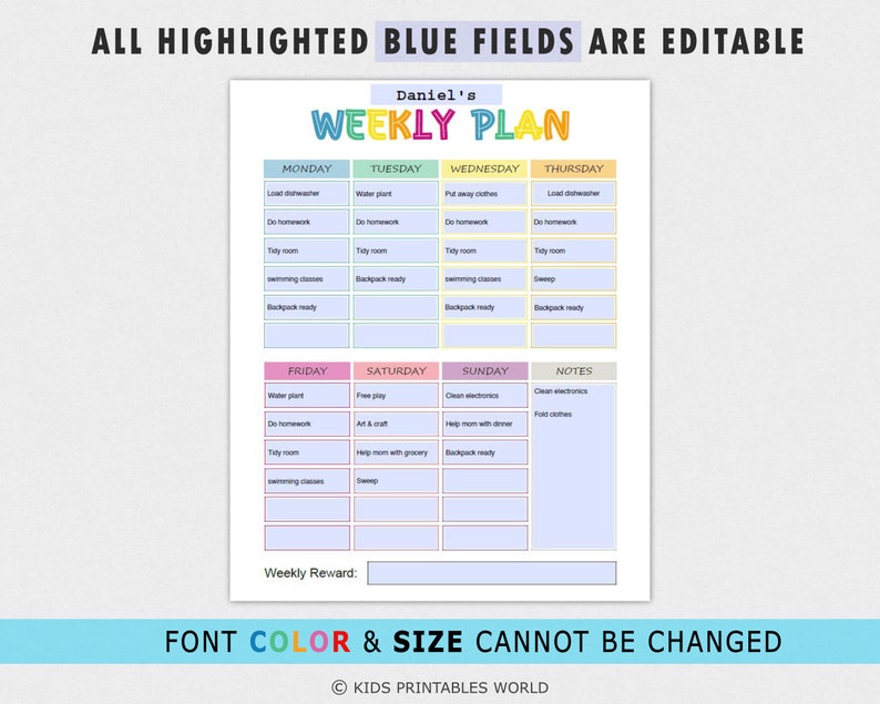 Editable Kids Weekly Planner Printable - Plan, Schedule, and Accomplish ...