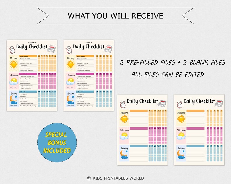 Editable Daily Checklist for Kids | Organize Your Child's Day and ...