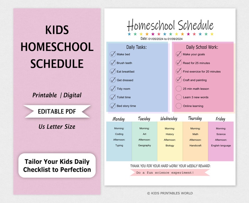 Editable Homeschool Schedule, Tailor Your Daily Checklist to Perfection ...