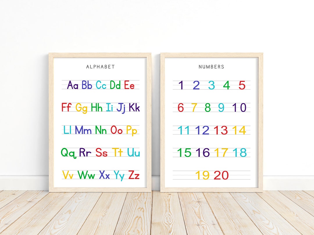 Rainbow Alphabet & Numbers Print Educational Wall Art for - Etsy