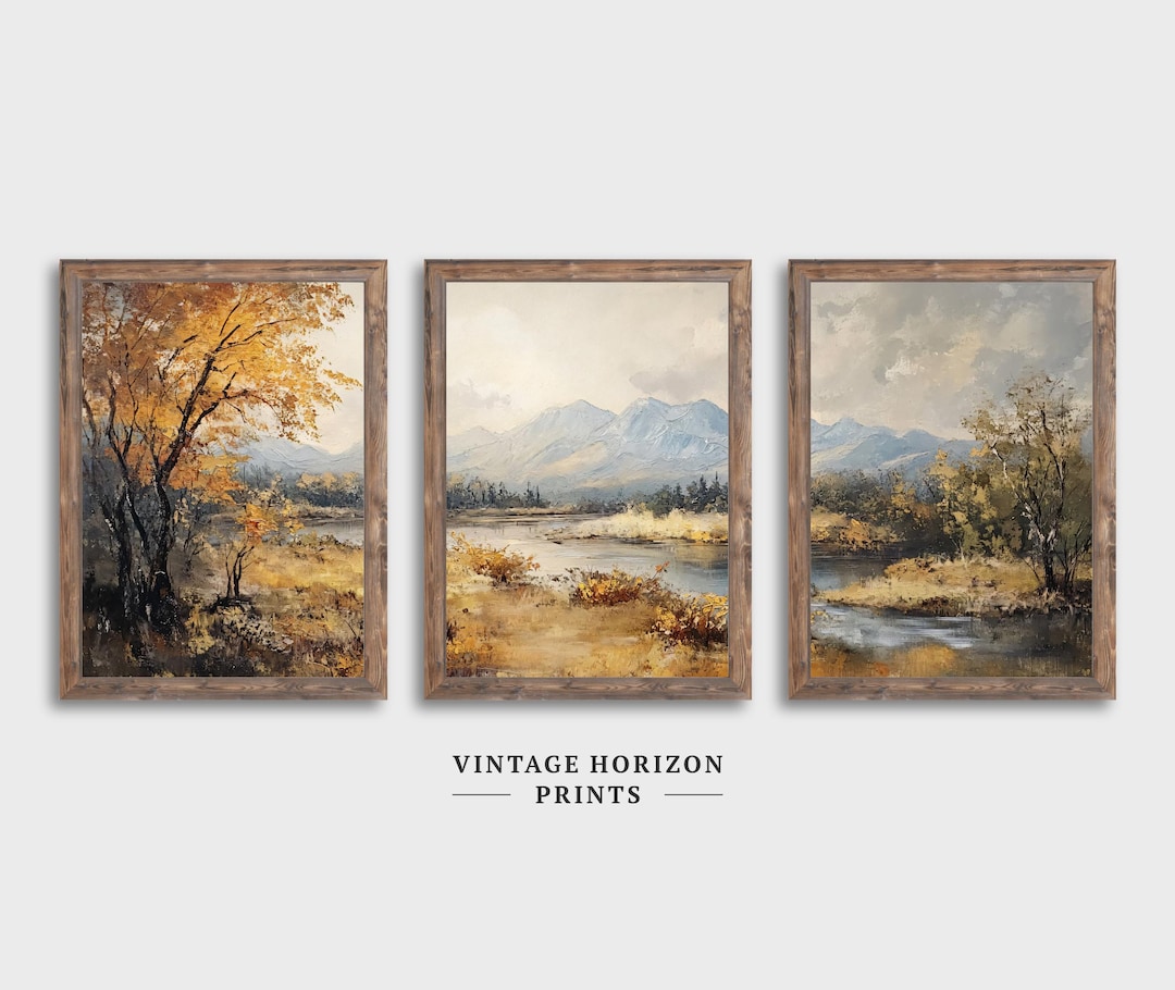 Autumn Landscape Oil Painting, Landscape Set of 3 Prints, Mountain ...