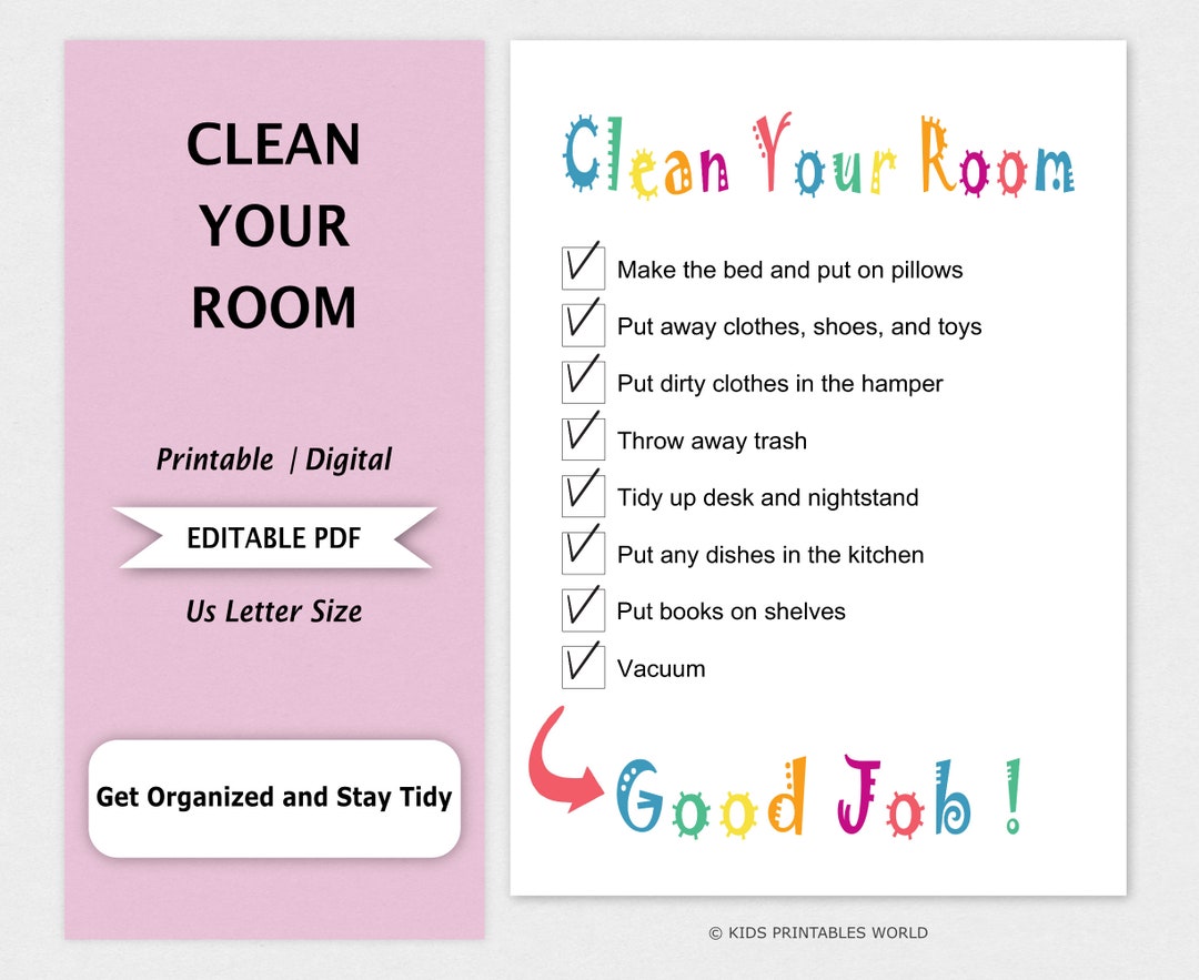 Editable Clean Your Room Chore Chart for Kids | Get Organized and Stay ...