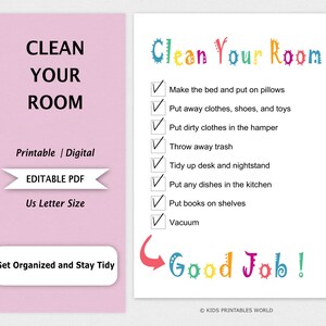 Editable Clean Your Room Chore Chart for Kids Get Organized - Etsy