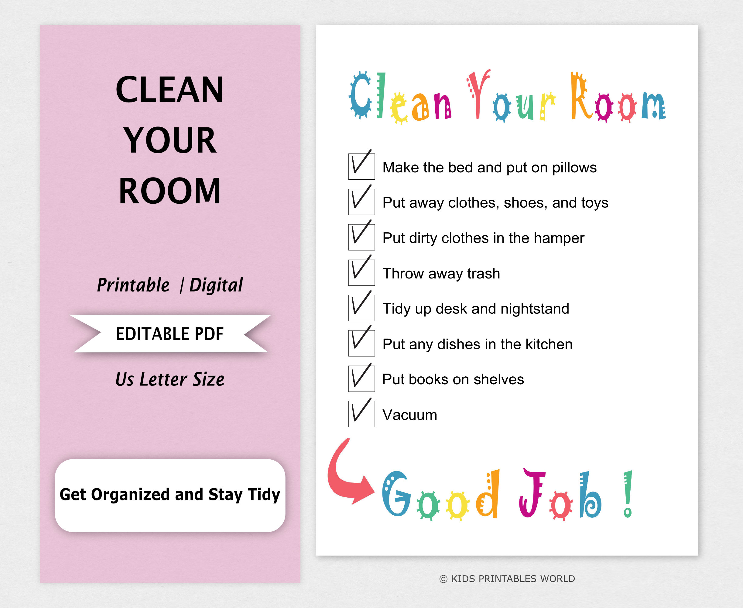 Editable Clean Your Room Chore Chart for Kids | Get Organized and Stay ...