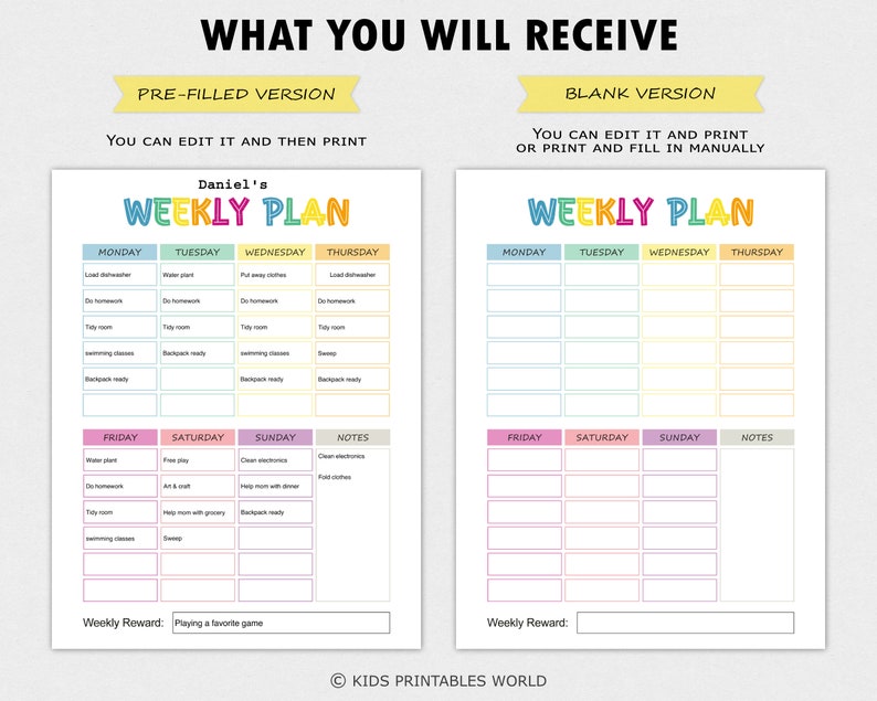 Editable Kids Weekly Planner Printable - Plan, Schedule, and Accomplish ...