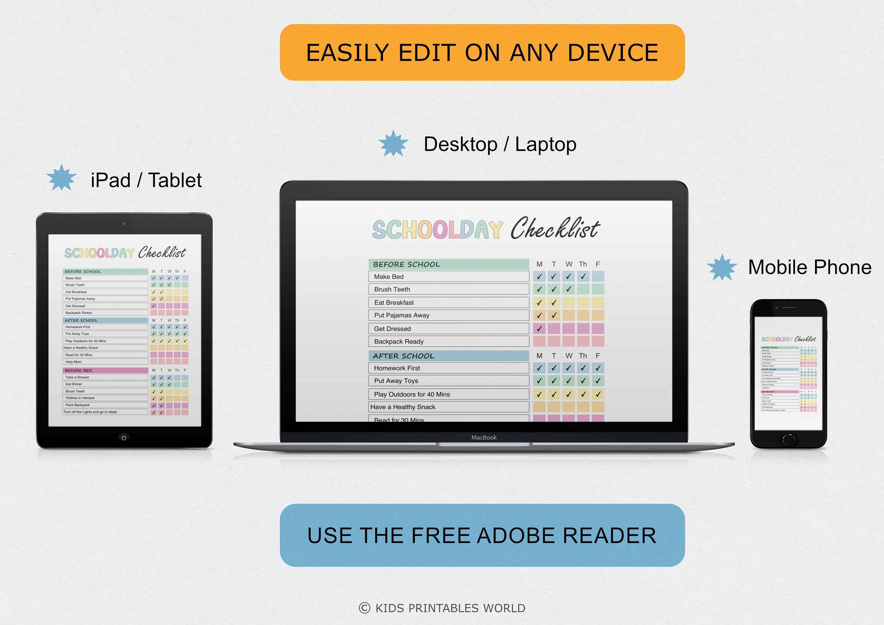 Editable Schoolday Checklist for Kids , Stay on Top of Homework ...
