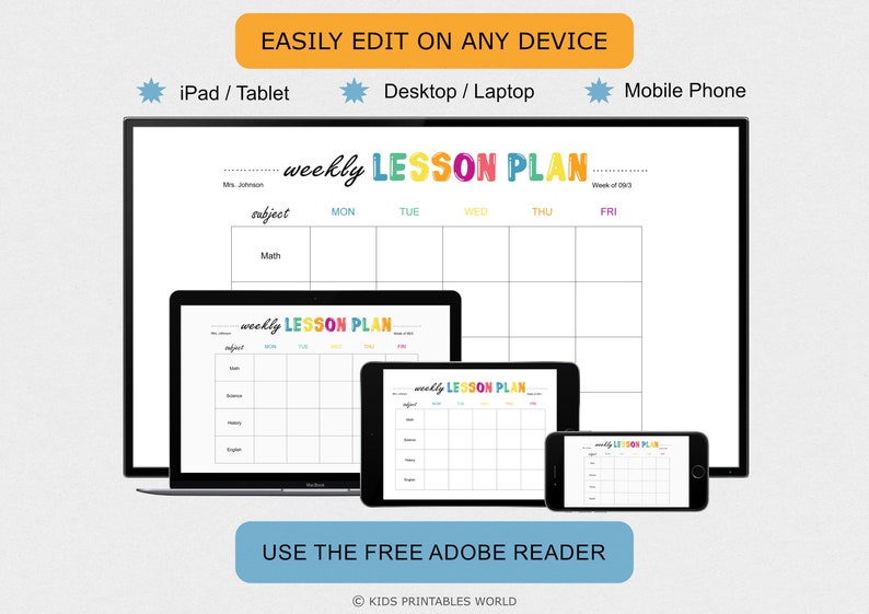 Printable Editable Weekly Lesson Plan Organize (Instant Download) - Etsy