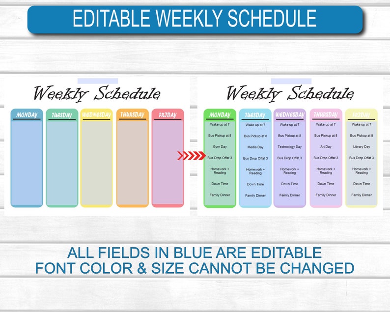 Printable Editable Weekly Schedule | Simple Kids School and Activity ...