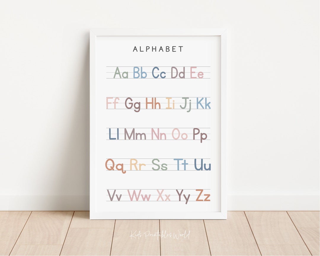 Rainbow Alphabet Wall Art, Handwriting Chart Print, Educational Poster ...