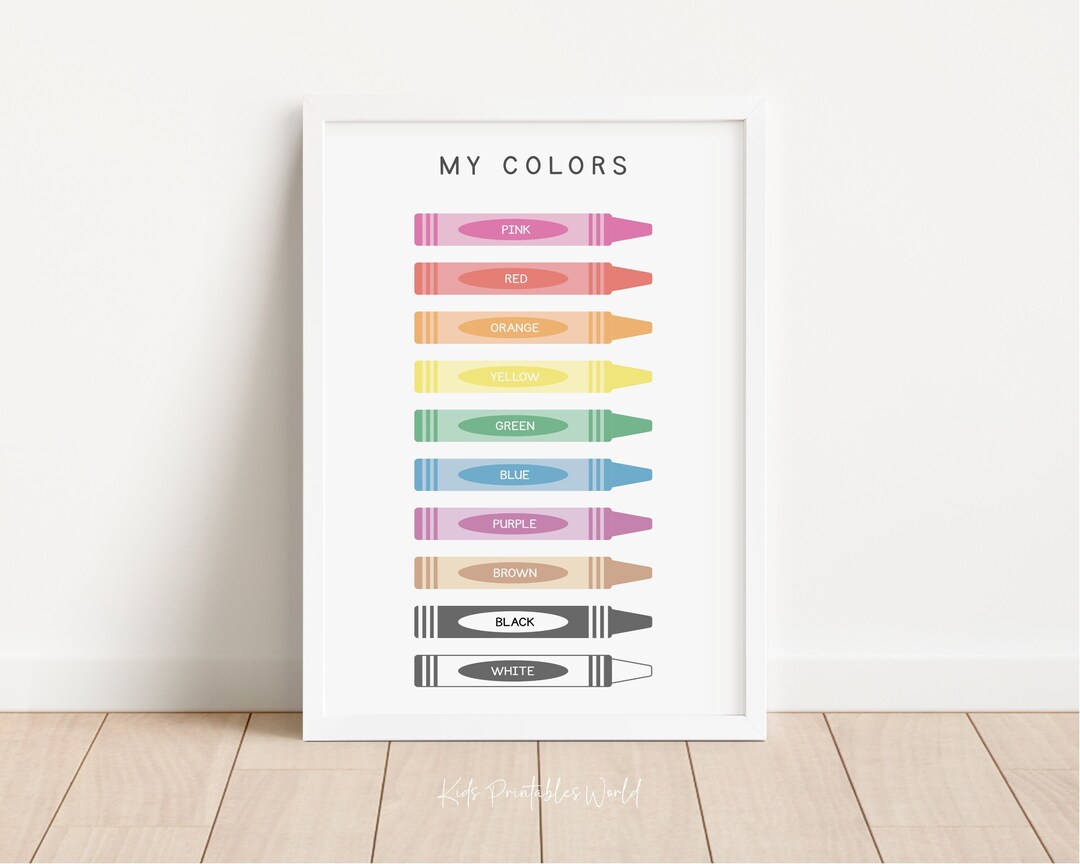 Crayon Colors Poster for Kids, Printable Wall Art, Rainbow Classroom ...