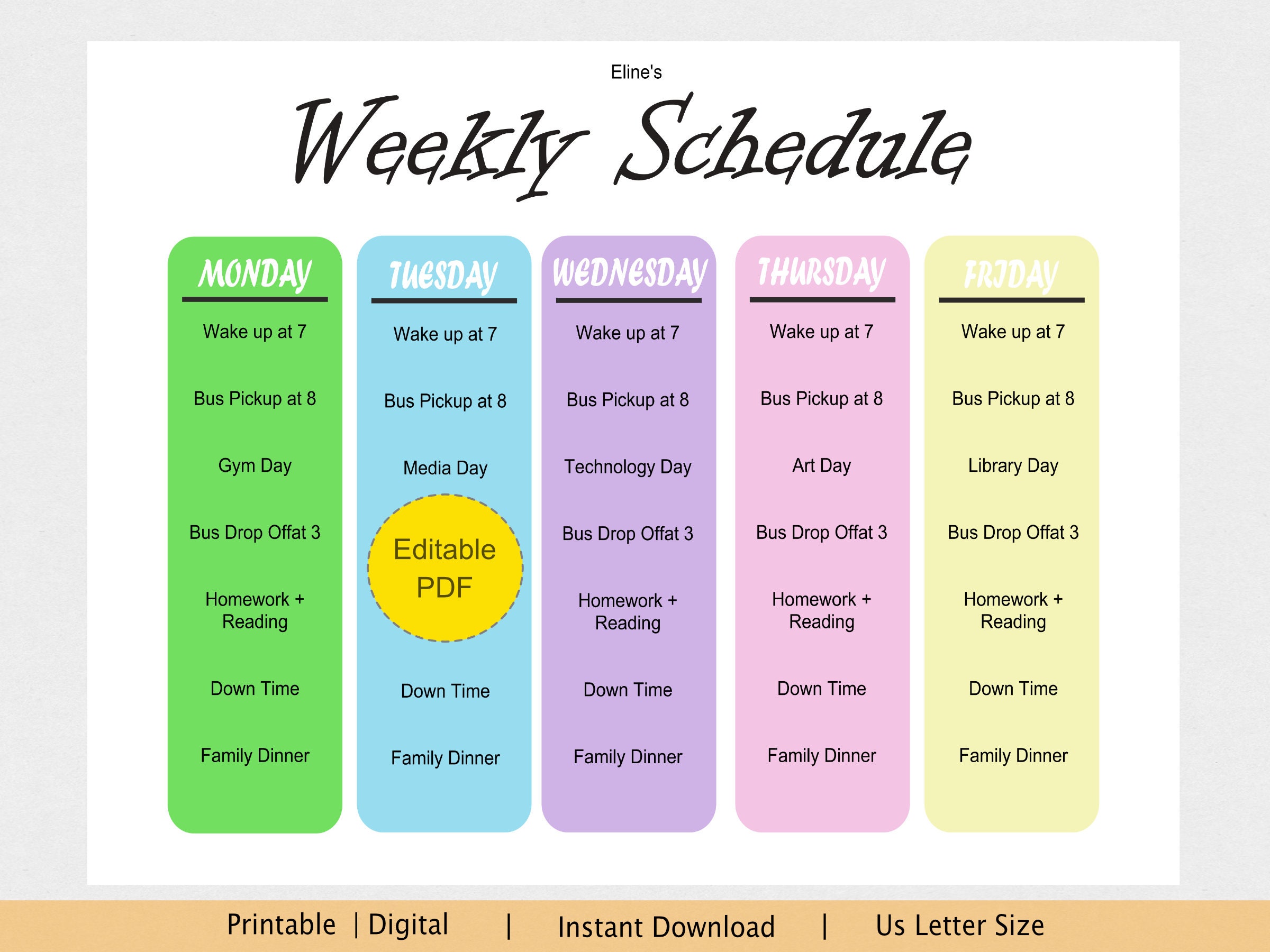 Printable Editable Weekly Schedule | Simple Kids School and Activity ...