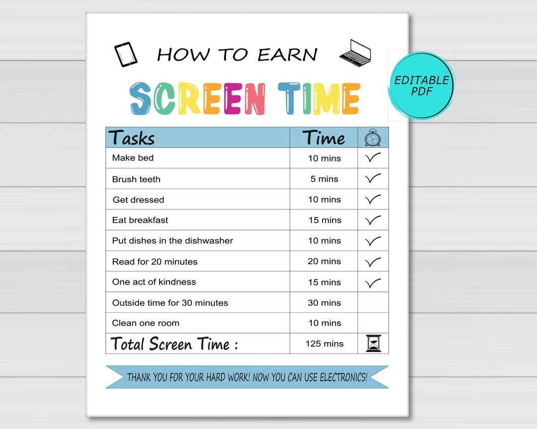 Editable Daily Screen Time Schedule Stay Organized and - Etsy