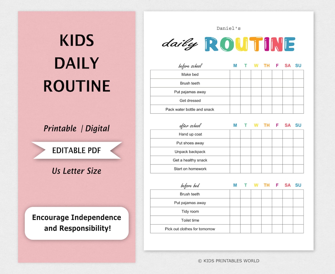 Editable Printable Daily Routine for Kids Encourage - Etsy Singapore