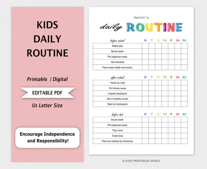 Editable Printable Daily Routine for Kids Encourage - Etsy Australia