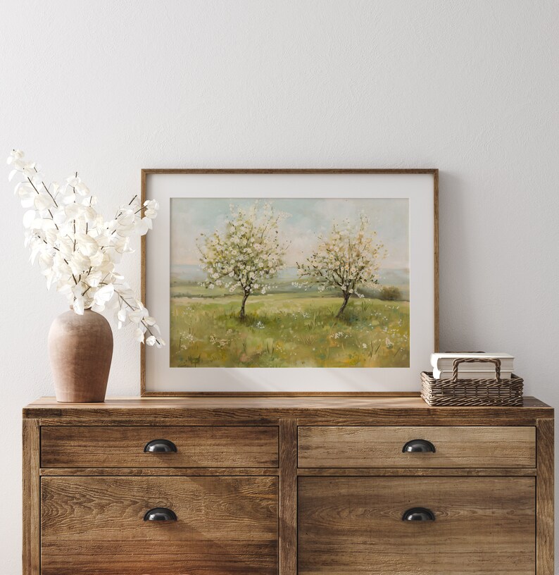 Spring Blooming Tree Painting, Springtime Scene, Whimsical Trees, Soft ...
