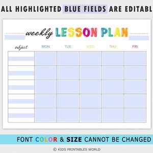 Printable Editable Weekly Lesson Plan Organize Your Week and Stay Ahead ...