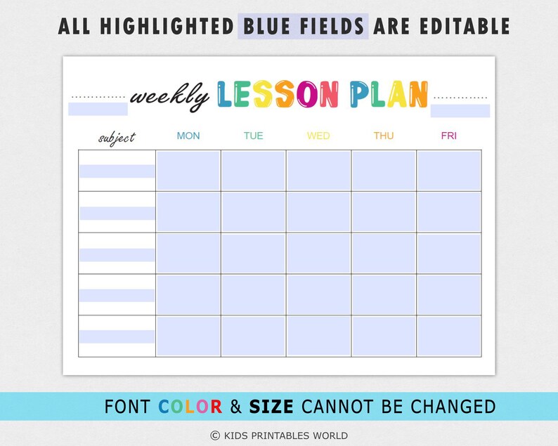 Printable Editable Weekly Lesson Plan Organize Your Week and Stay Ahead ...