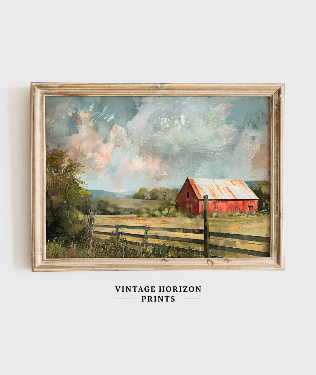 Rustic Farmhouse Landscape Red Barn Wall Art Vintage Farmhouse Artwork ...