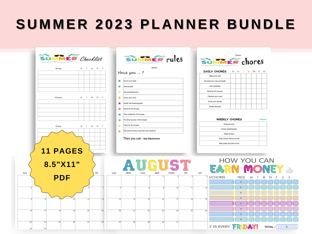 Printable Editable SUMMER 2023 Planner Bundle | Summer Calendar ...