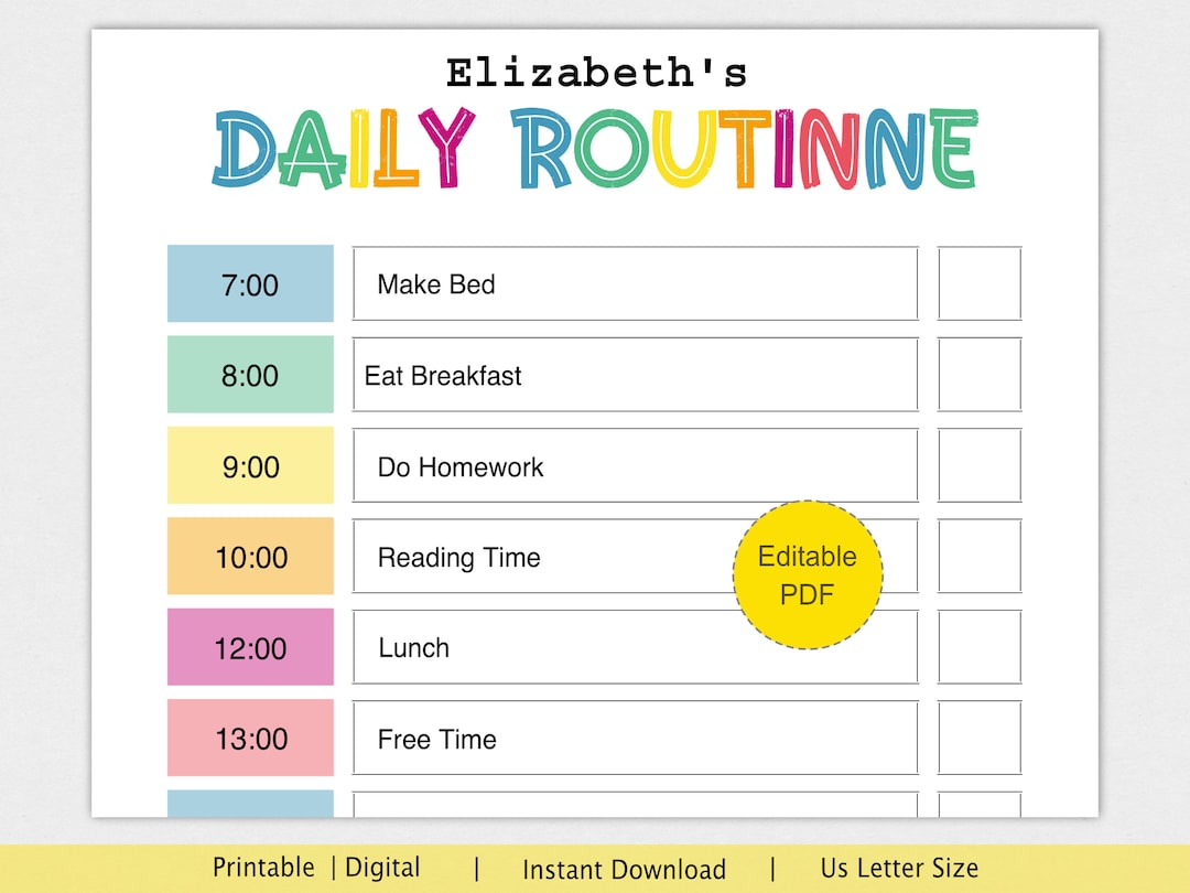 Personalized Daily Routine for Kids - Editable Schedule Printable for ...