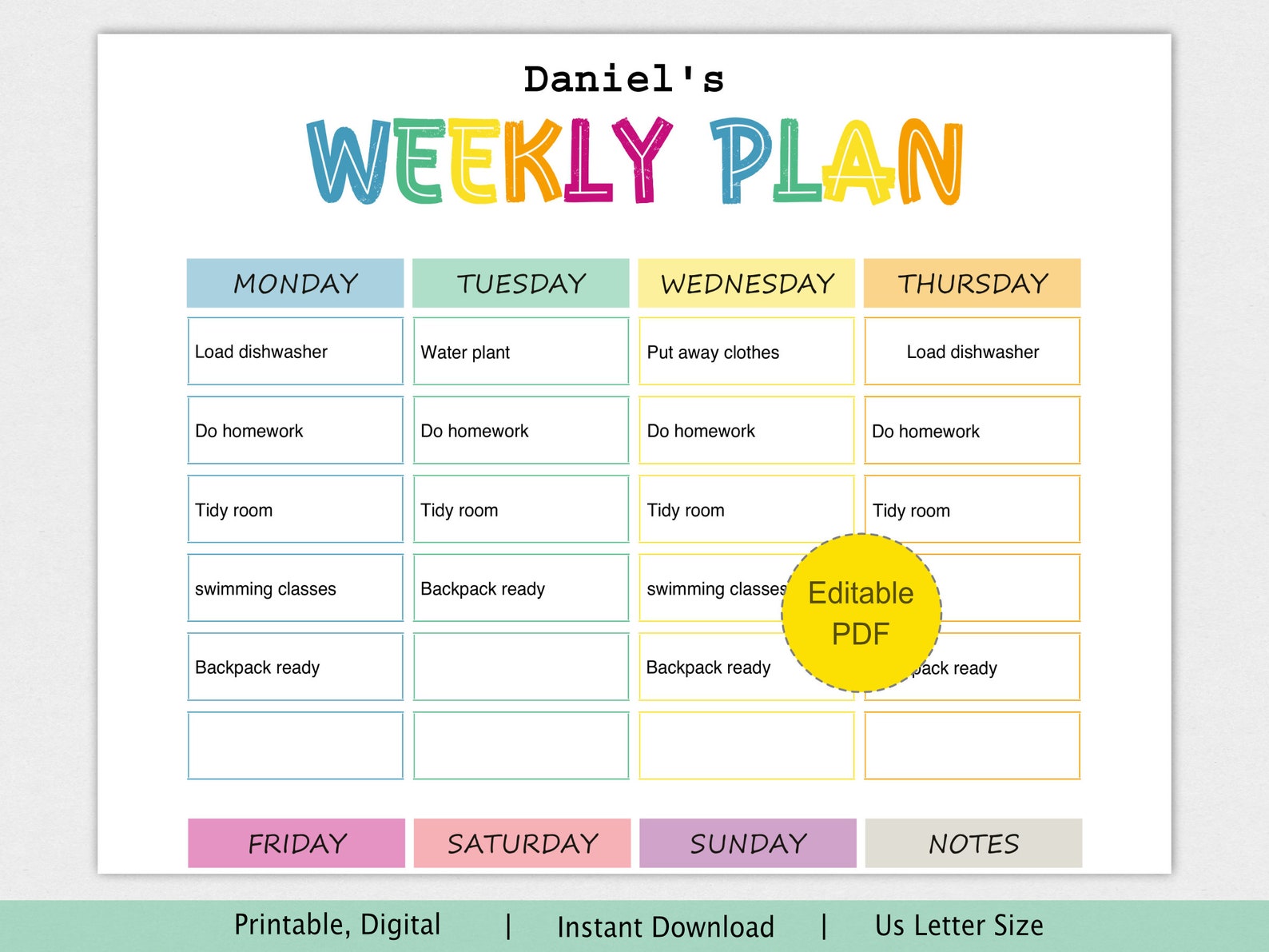 Editable Kids Weekly Planner Printable - Plan, Schedule, and Accomplish ...