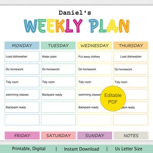 Editable Kids Weekly Planner Printable - Plan, Schedule, and Accomplish ...