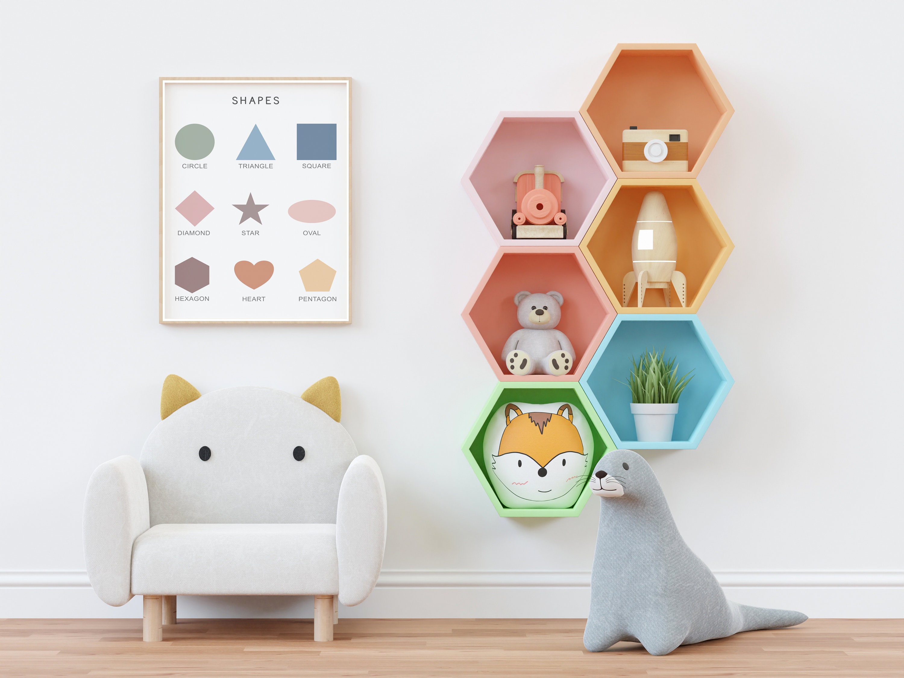 Rainbow Shapes Poster, Educational Wall Art, Geometric Shapes Print ...