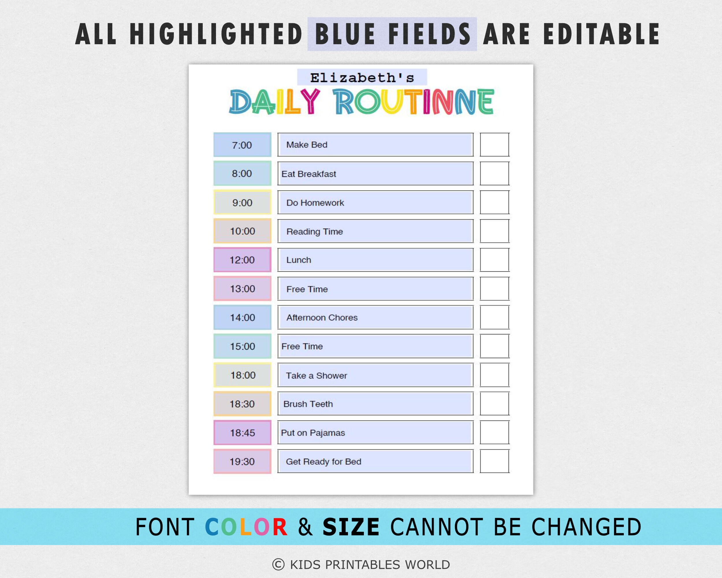 Personalized Daily Routine for Kids - Editable Schedule Printable for ...