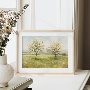 Spring Blooming Tree Painting, Springtime Scene, Whimsical Trees, Soft ...