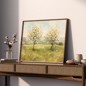 Spring Blooming Tree Painting, Springtime Scene, Whimsical Trees, Soft ...