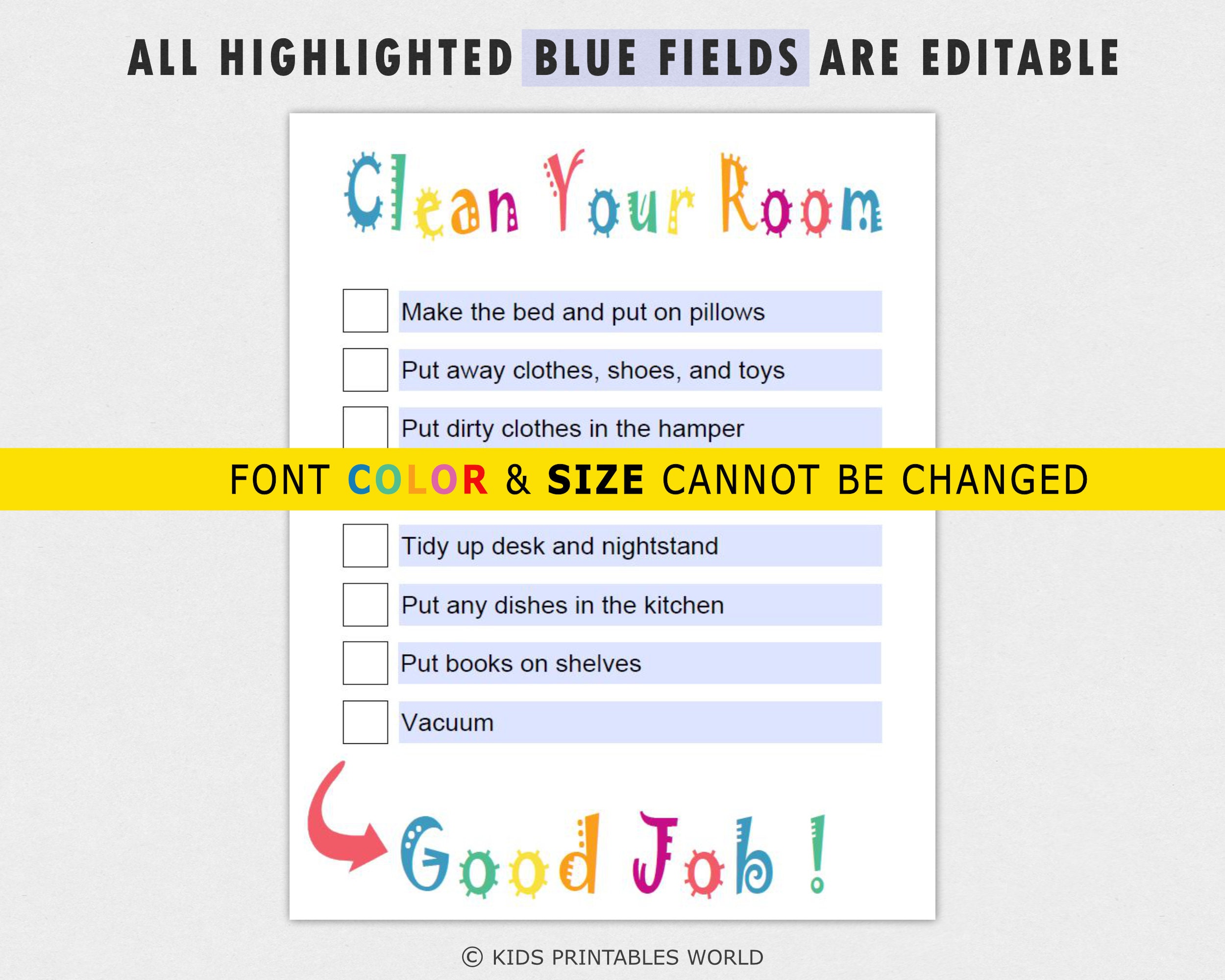 Editable Clean Your Room Chore Chart for Kids | Get Organized and Stay ...