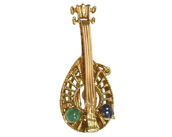 Rare Vintage 14K Gold Handmade Filigree Banjo Mandolin Musical Pendant ...