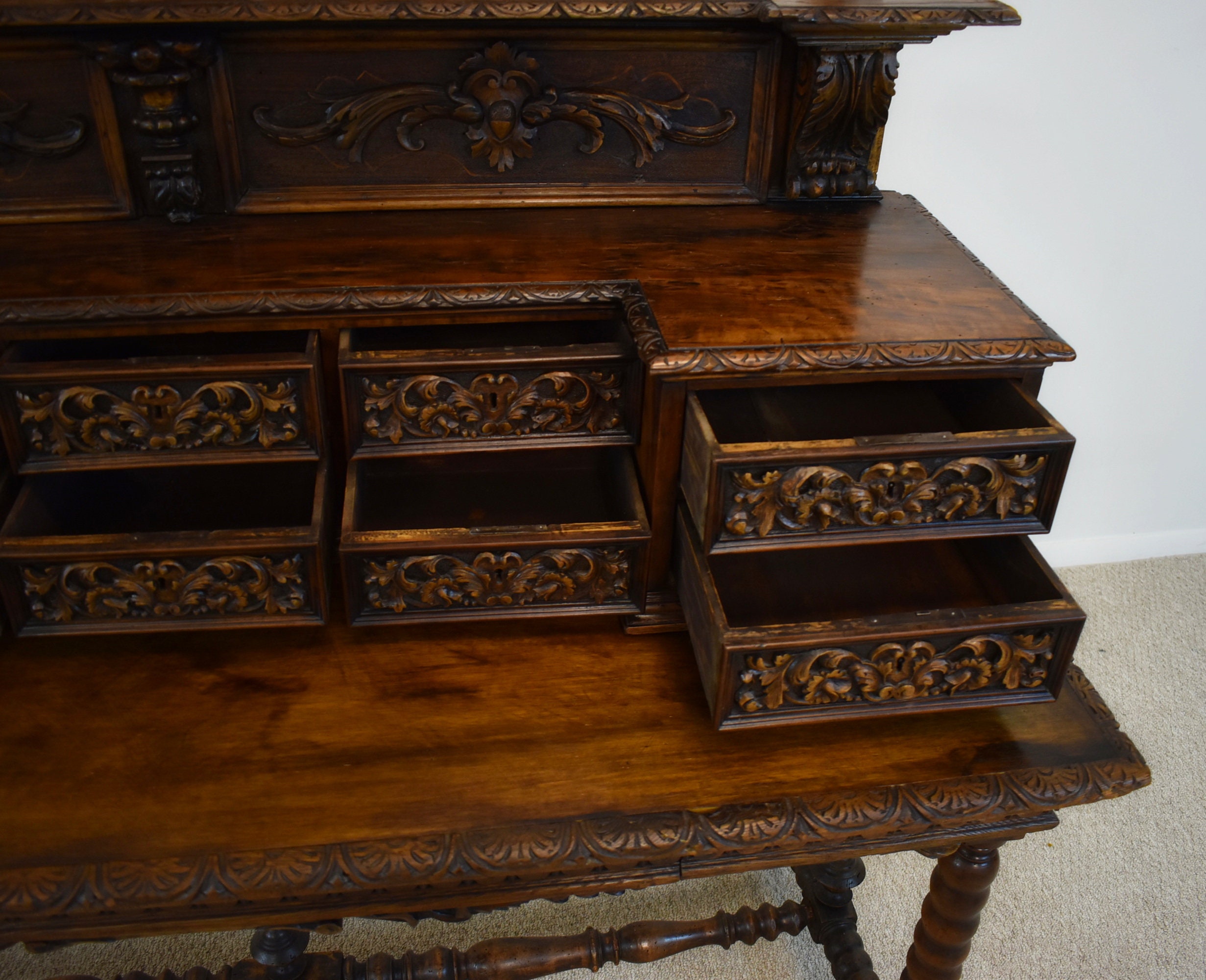 Antique French Oak Writing Desk Late 19th Century Hand Carved - Etsy