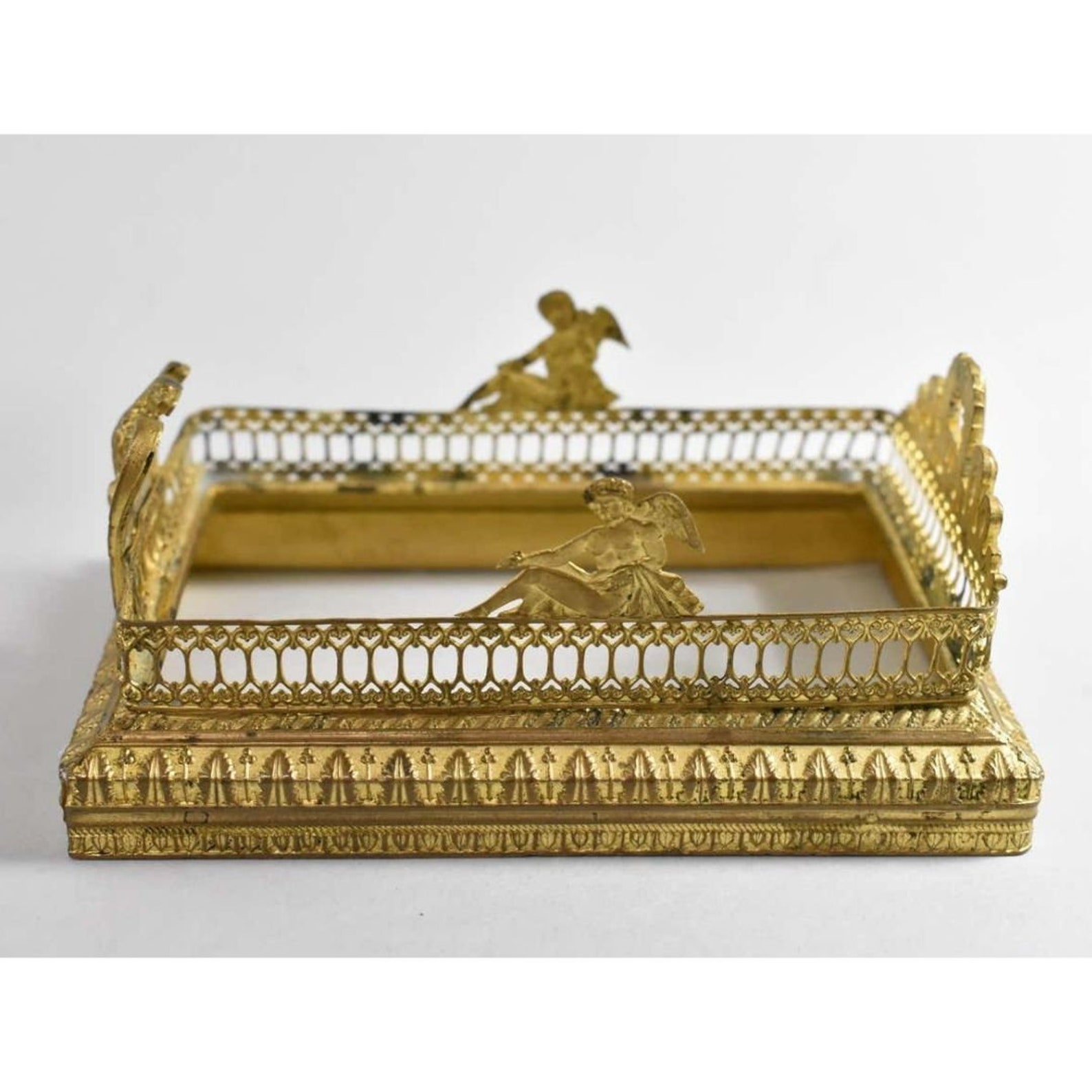 Antique Inkwell Gold Gilded French Cut Glass Inkwell Hera With Peacock ...